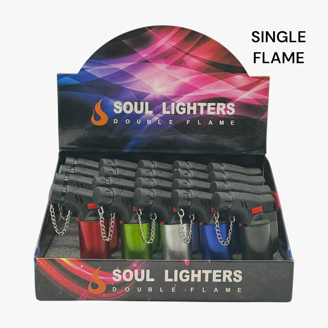 MINI SINGLE FLAME TORCH WITH CHAIN ATTACHED CAP 20/DISPLAY – Cloudi Canada