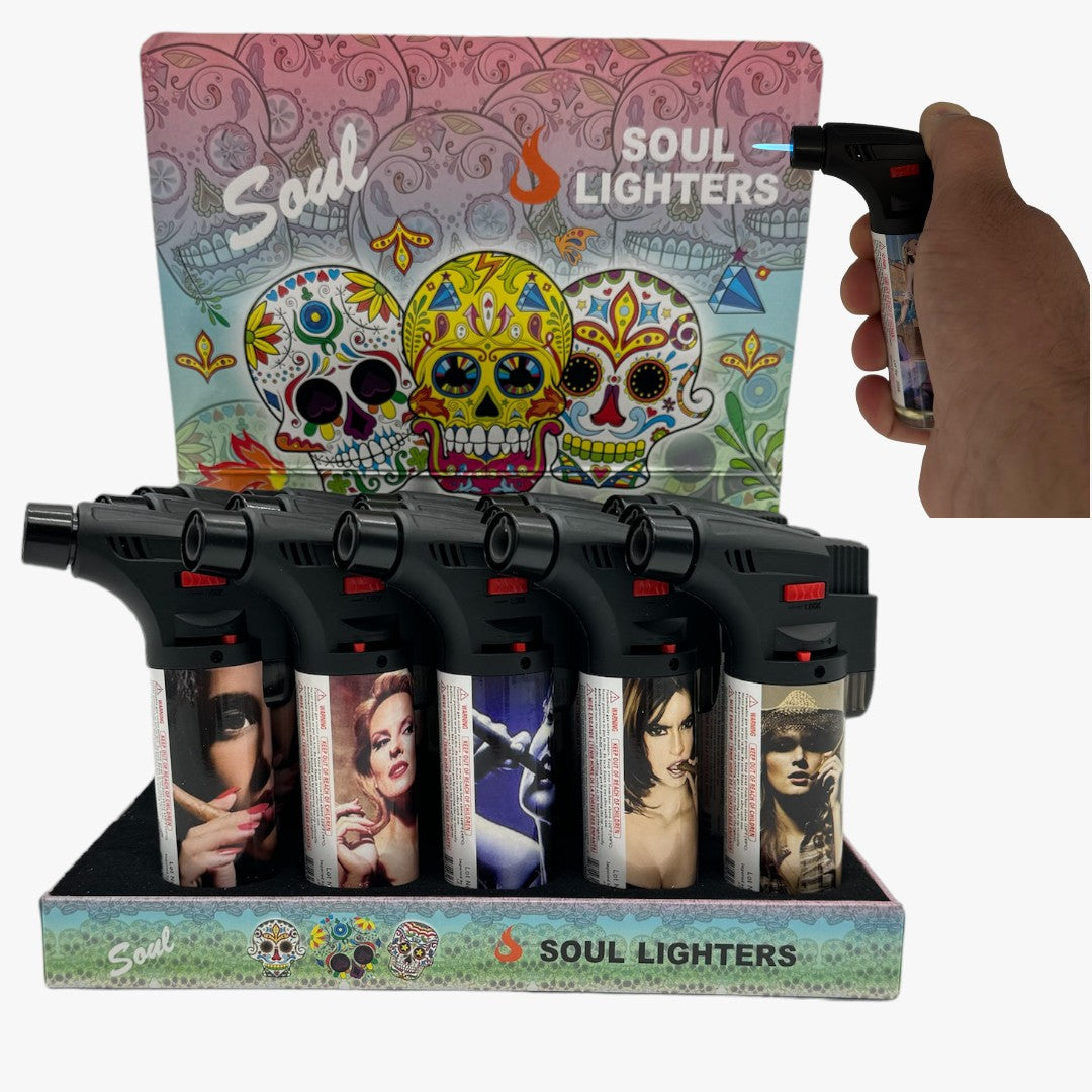 CLASSIC LIGHTERS SINGLE FLAME ROUND SHAPE BOX OF 15 STYLE CIGAR GIRL ...